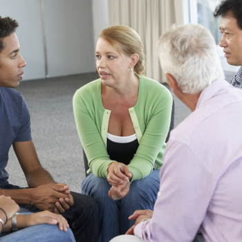 Alcoholics Anonymous meeting is often the first step to recovery